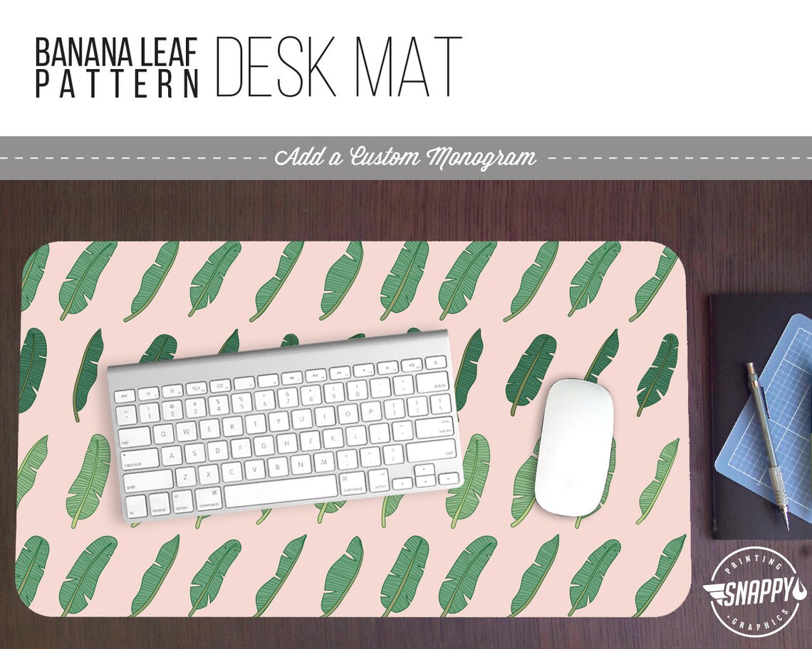 Banana Leaf Pattern Desk Mat W/ Custom Monogram 2 Sizes - Etsy