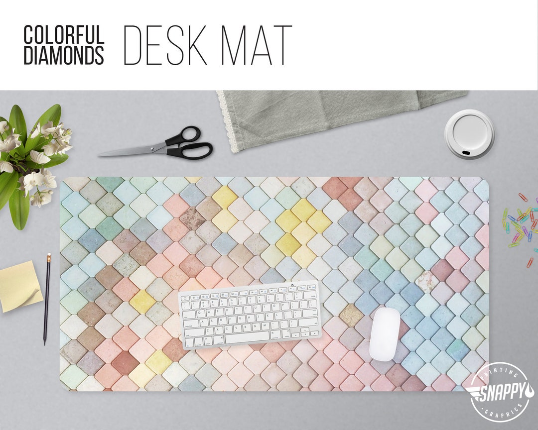 Colorful Pastel Diamond Pattern Desk Mat - Makeup Mat- Large Mousepad ...