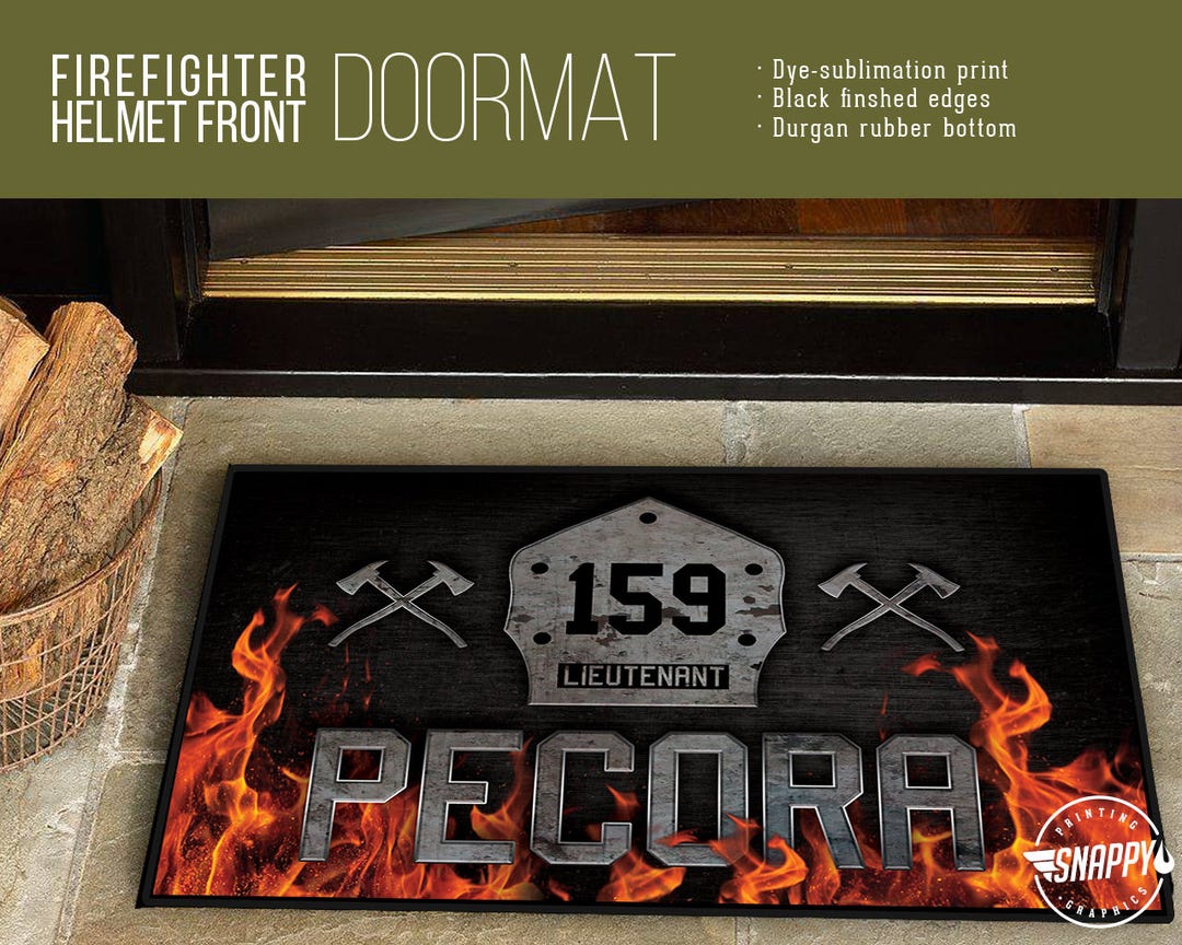 Personalized Firefighter Helmet Front - Welcome Mat/doormat/rug - 2 ...