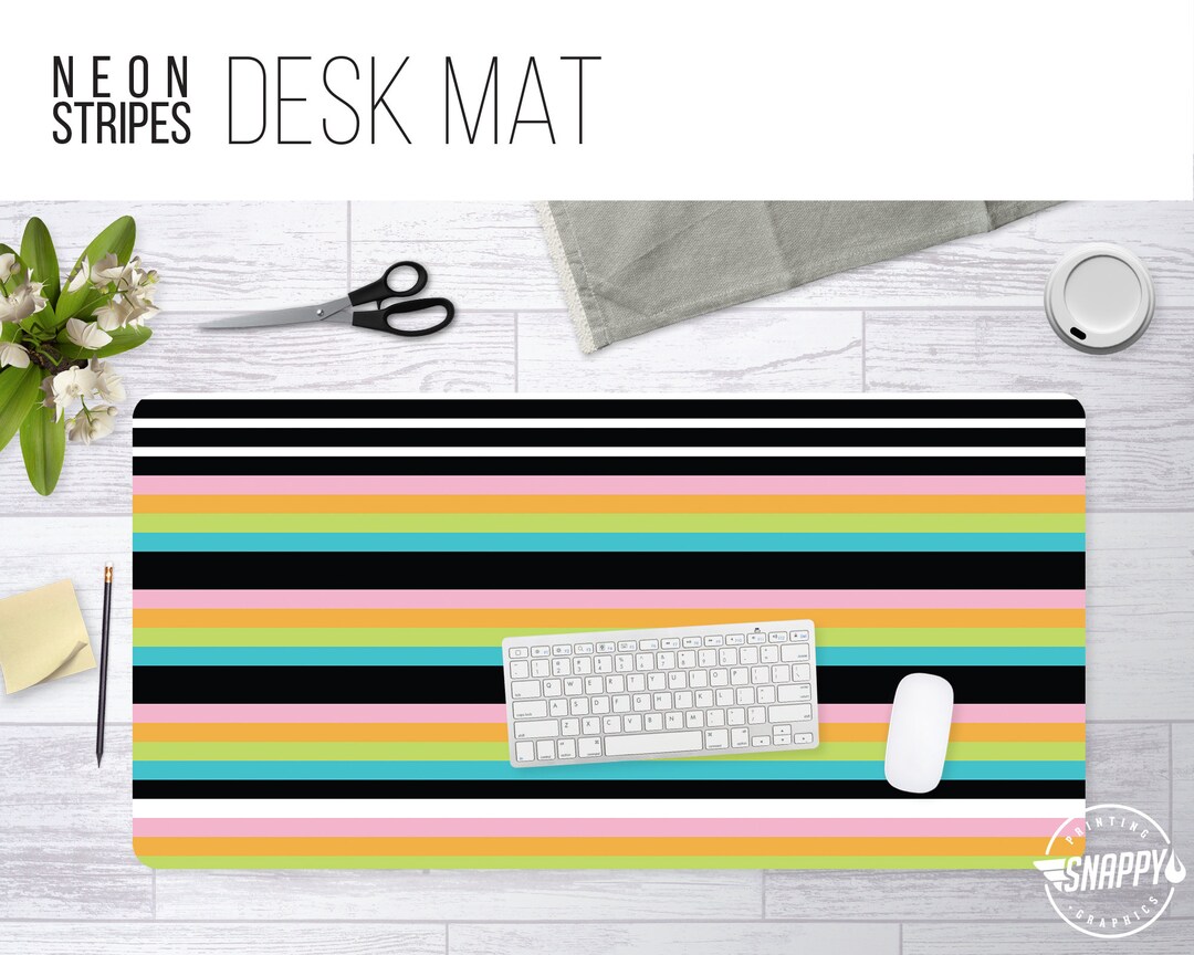 Neon Stripe Pattern Desk Mat - Makeup Mat- Large Mousepad - 3 Sizes ...