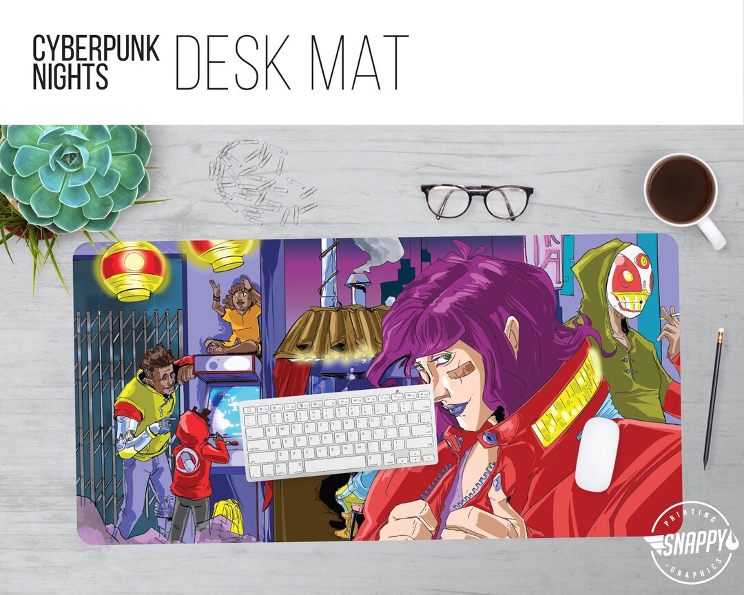 Cyberpunk Nights Desk Mat – Hand-washable, Dye Sublimation Print - Etsy