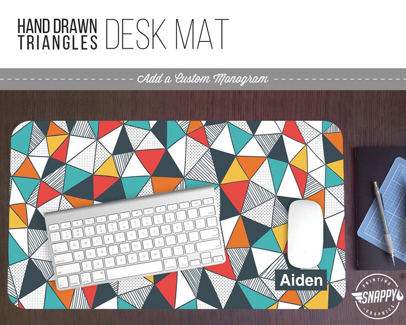 Hand Drawn Triangles Geometric Print Desk Mat W/ Custom - Etsy