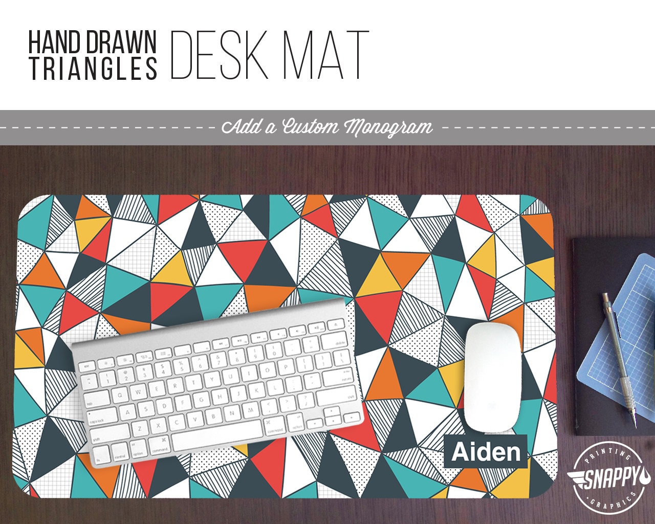 Hand Drawn Triangles Geometric Print Desk Mat w/ Custom | Etsy
