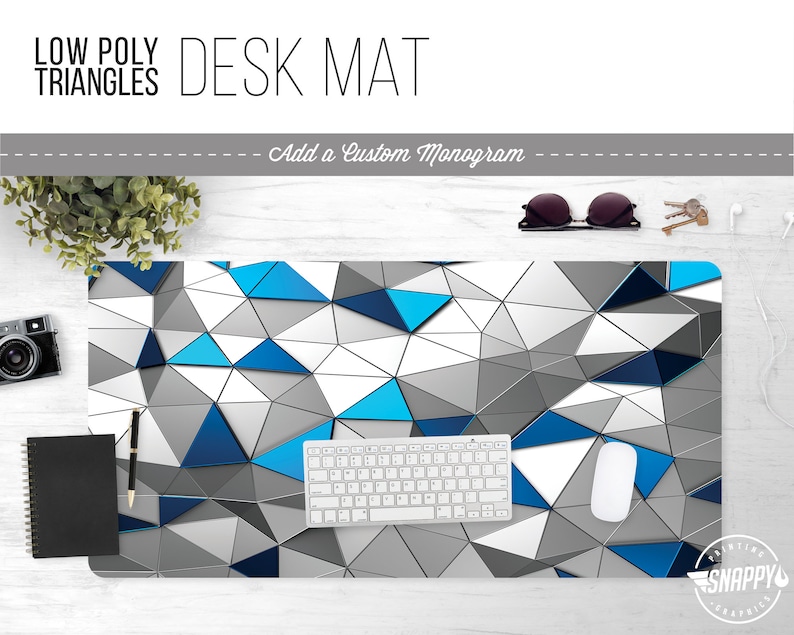 Low Poly Blue Triangle 3D Print Desk Mat W/ Custom Monogram - Etsy