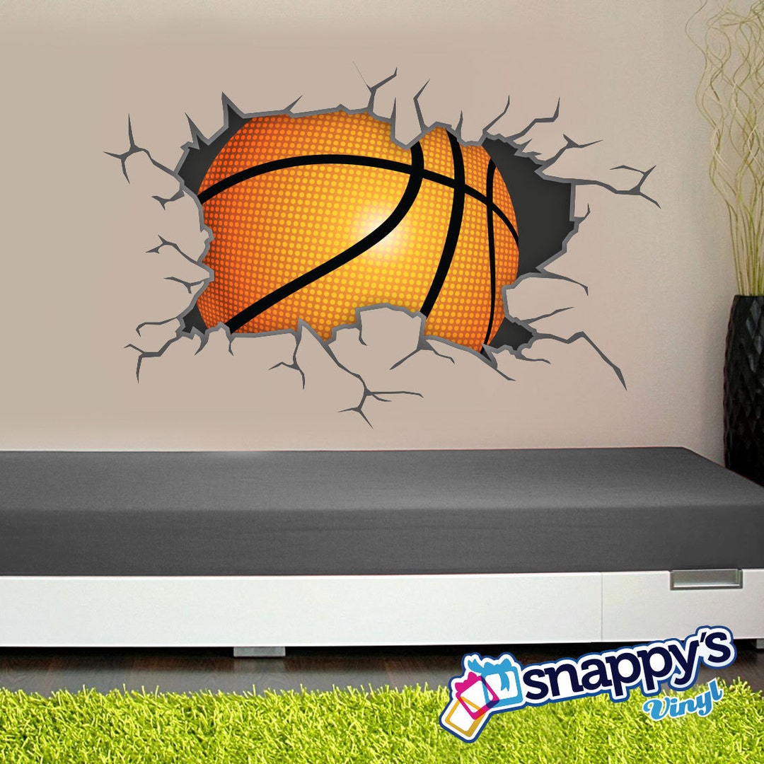 Basketball Wall Decal Breaking Through, Bursting, Shattering the Wall ...