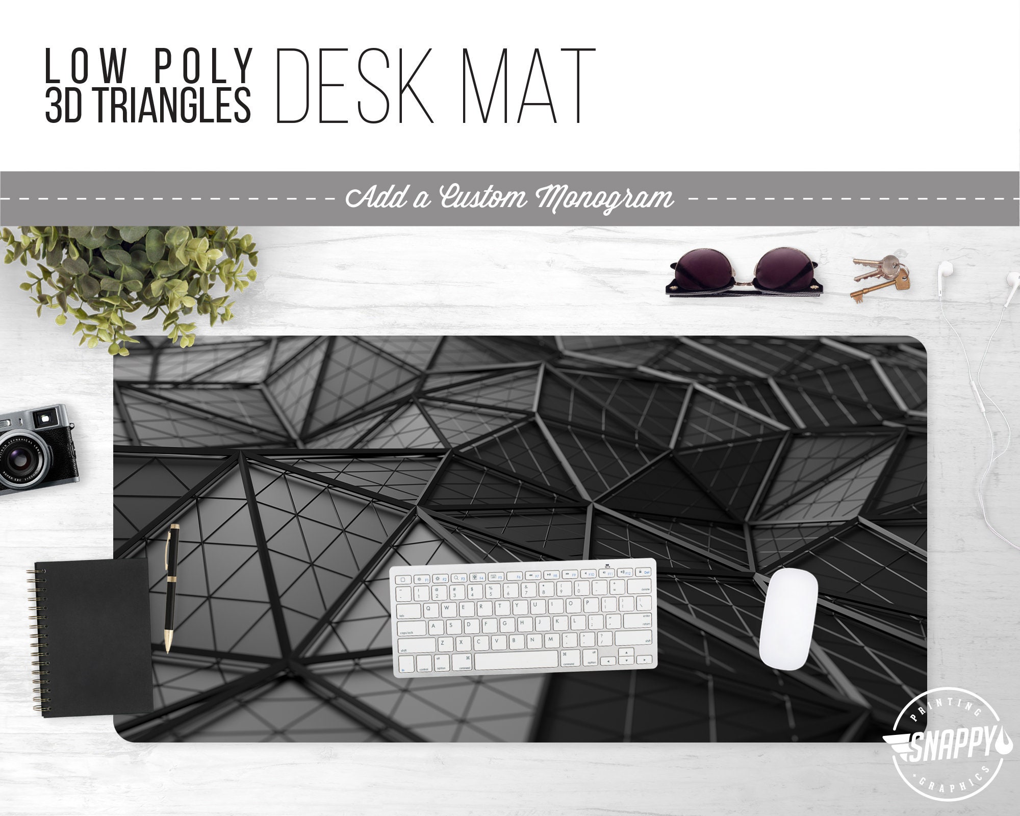 Low Poly 3D Triangles Print Desk Mat w/ Custom Monogram 3 | Etsy