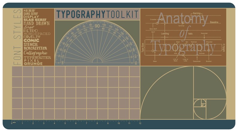 Typography Toolkit Desk Mat/extended Mousepad 12 X | Etsy