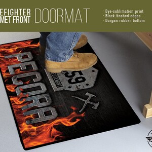 Personalized Firefighter Helmet Front - Welcome Mat/doormat/rug - 2 ...