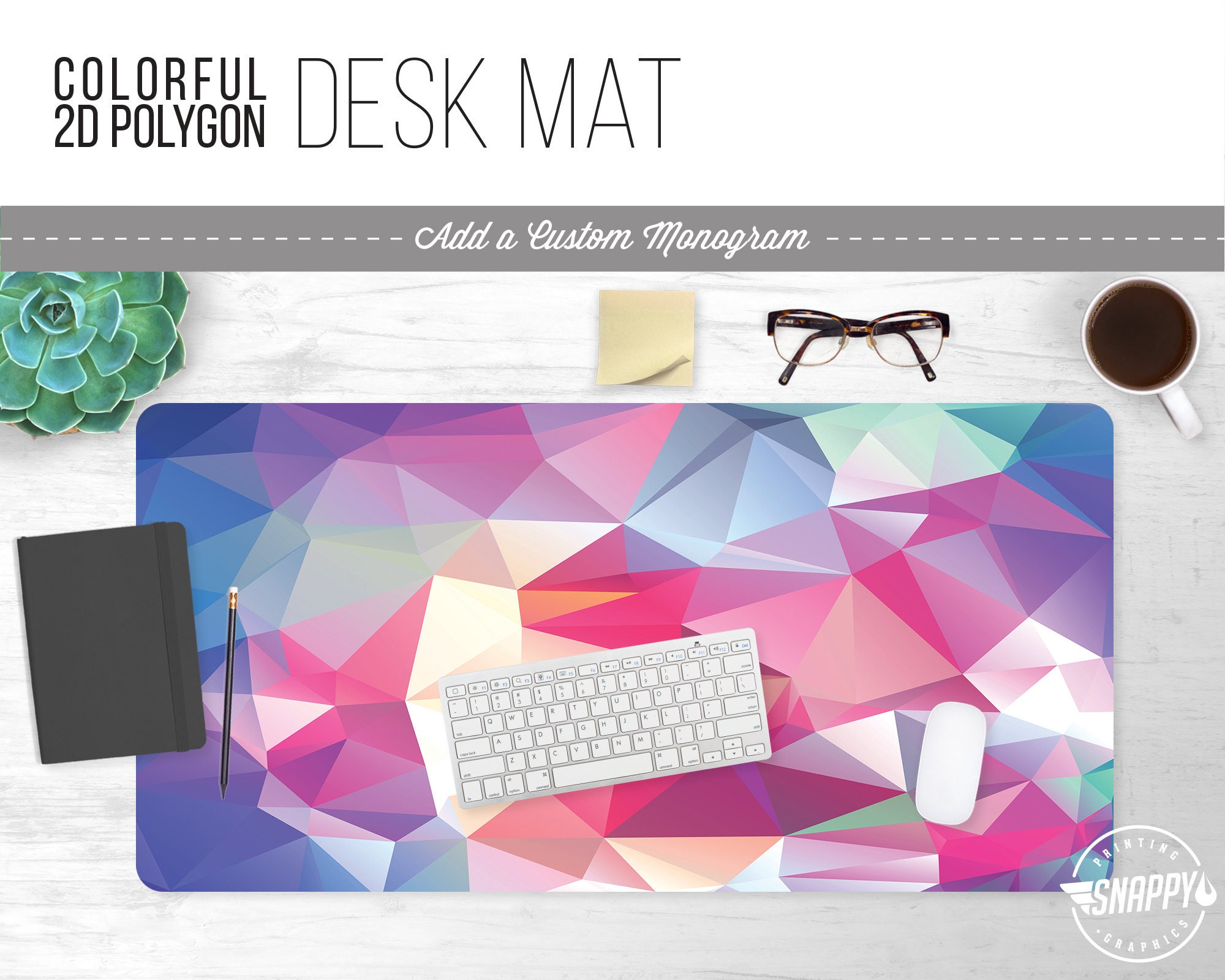 Low Poly 2D Print Desk Mat w/ Custom Monogram 3 Sizes High | Etsy