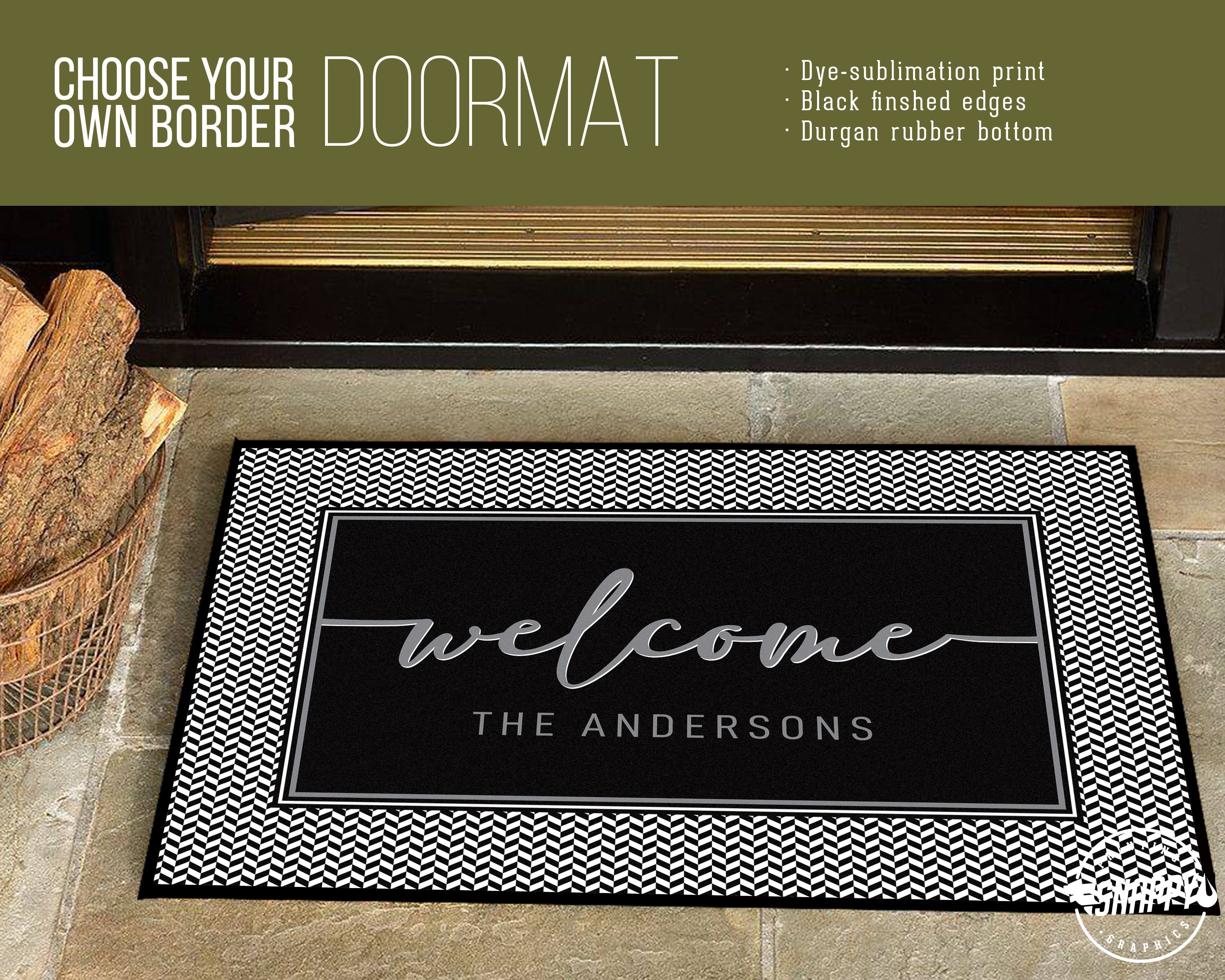 Personalized Monogram Welcome Mat – Custom Trim Design, Indoor/outdoor ...