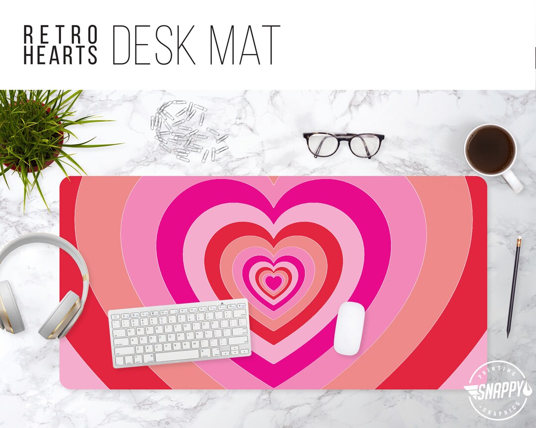 Retro Hearts Desk Mat - 3 Sizes - High Quality Digital Print, Dye ...