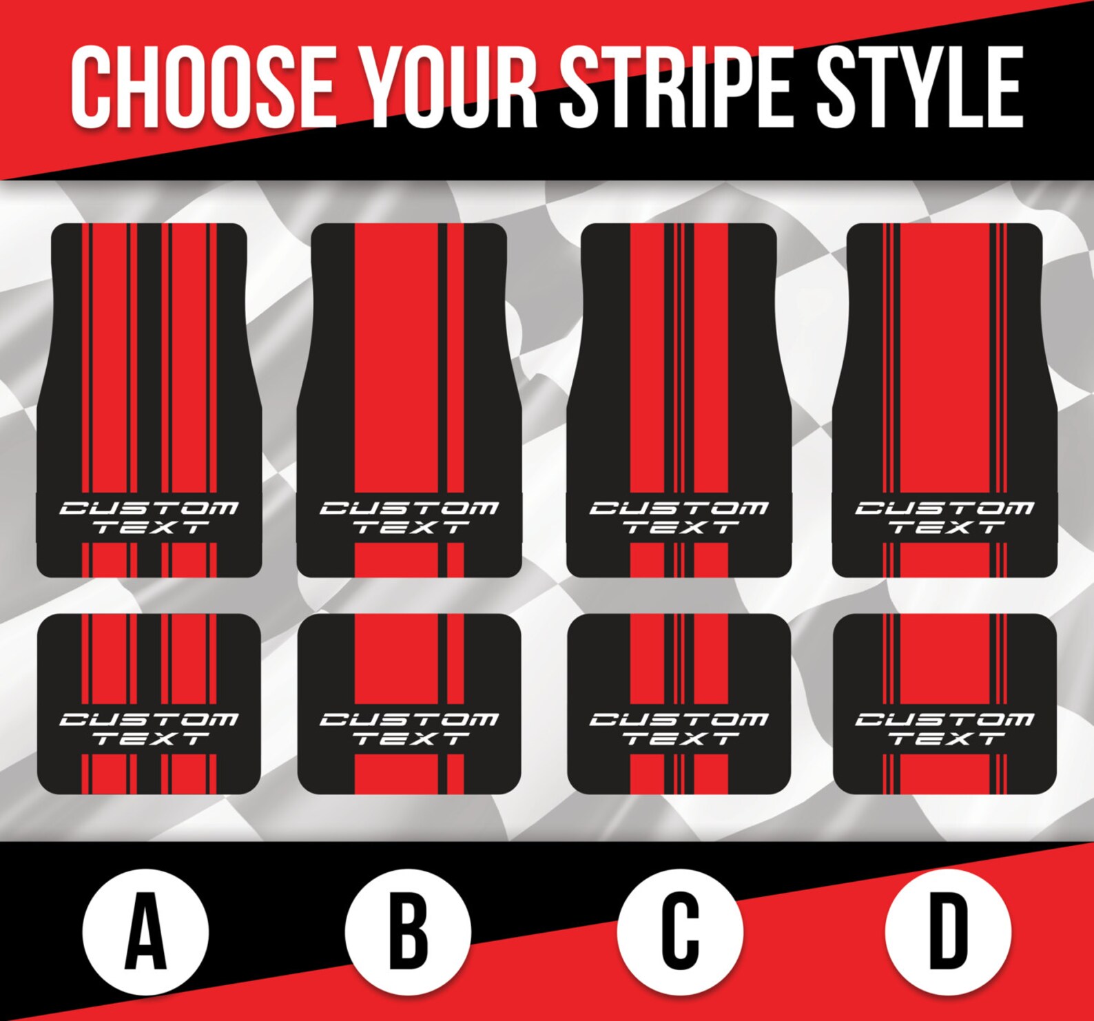 Customizable Racing Stripe Car Mats Add Any Name FULL SET | Etsy