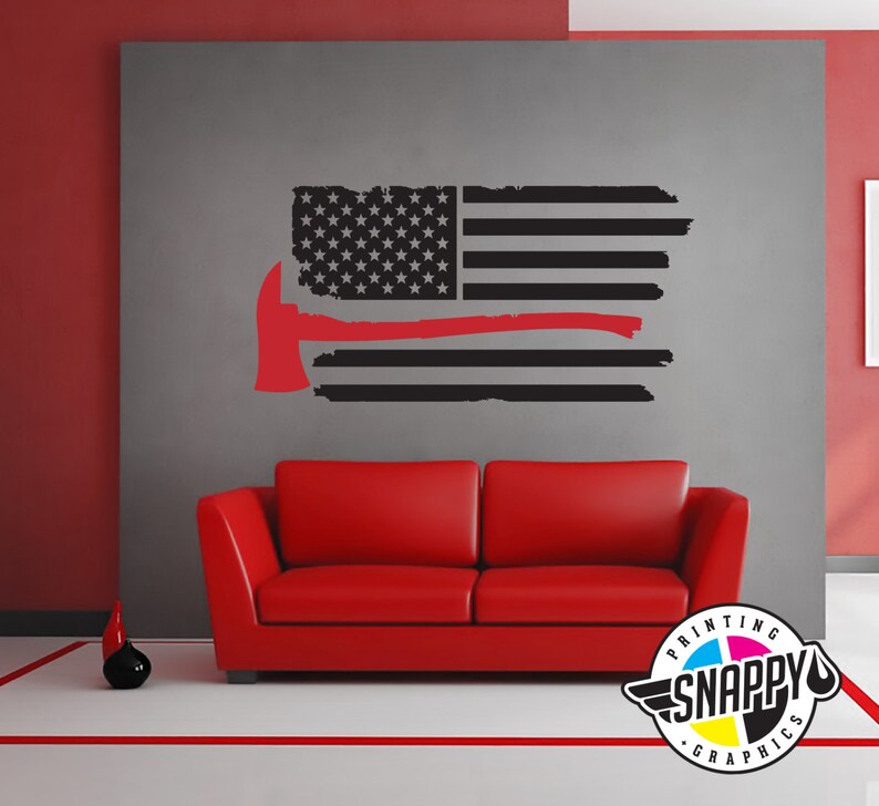 Thin Red Line Firefighter Axe Flag Wall Decal - Removable - Etsy
