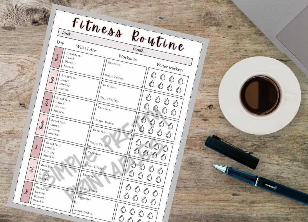 Fitness Routine Tracker Printable - Weekly Health Journal Page - Food ...