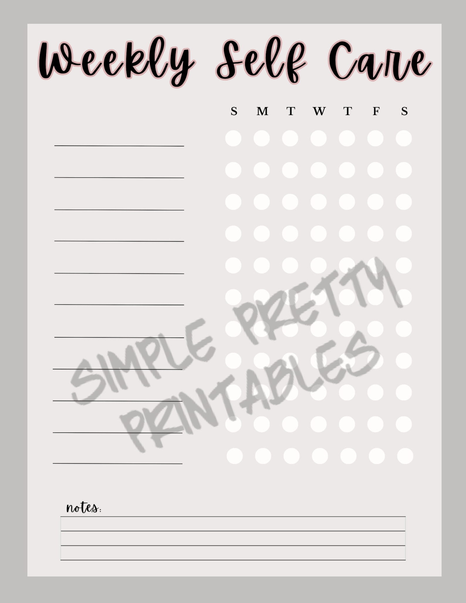 Weekly Self Care Chart - Emotional and Mental Health Log - Minimalist ...