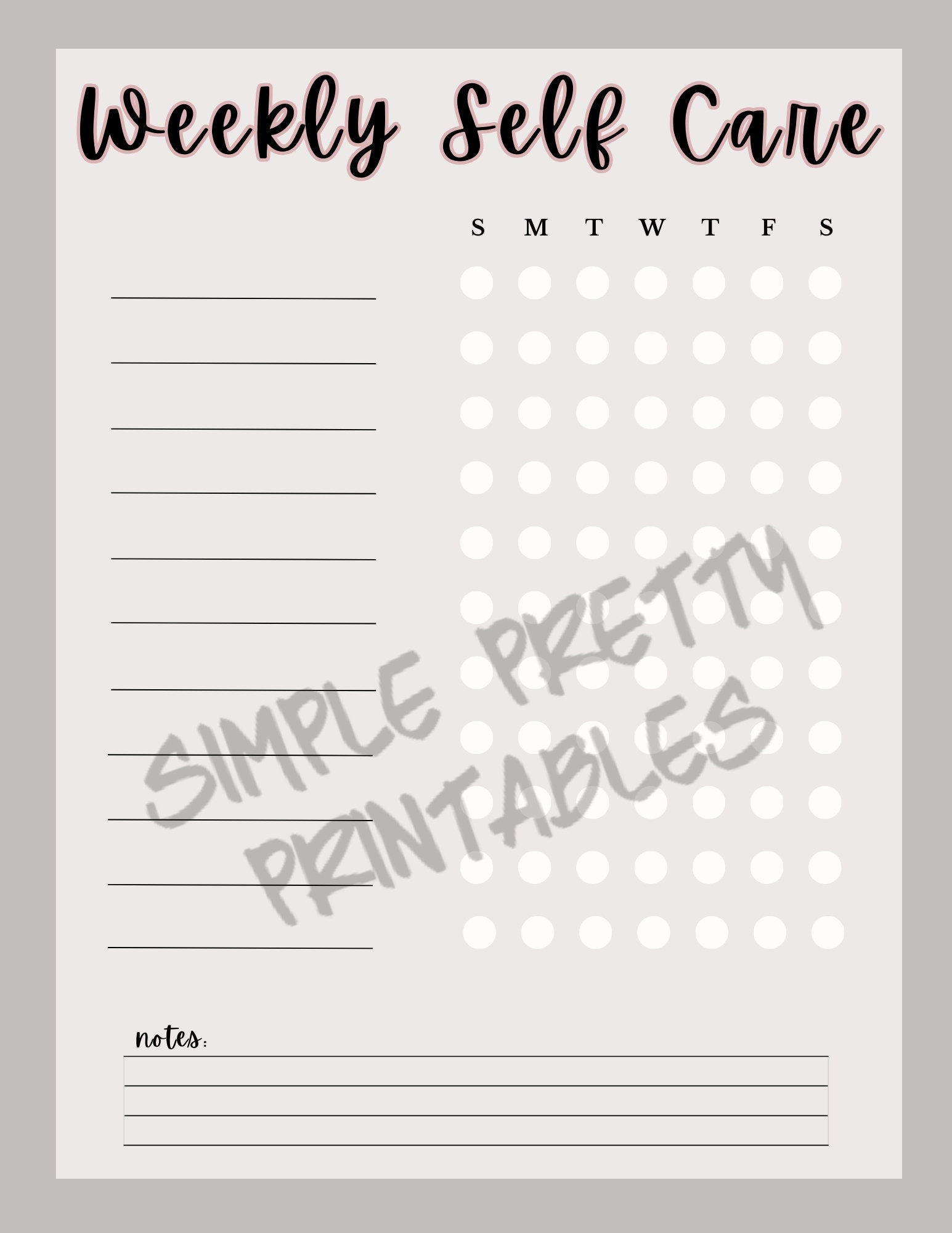 Weekly Self Care Chart Emotional and Mental Health Log Minimalist ...