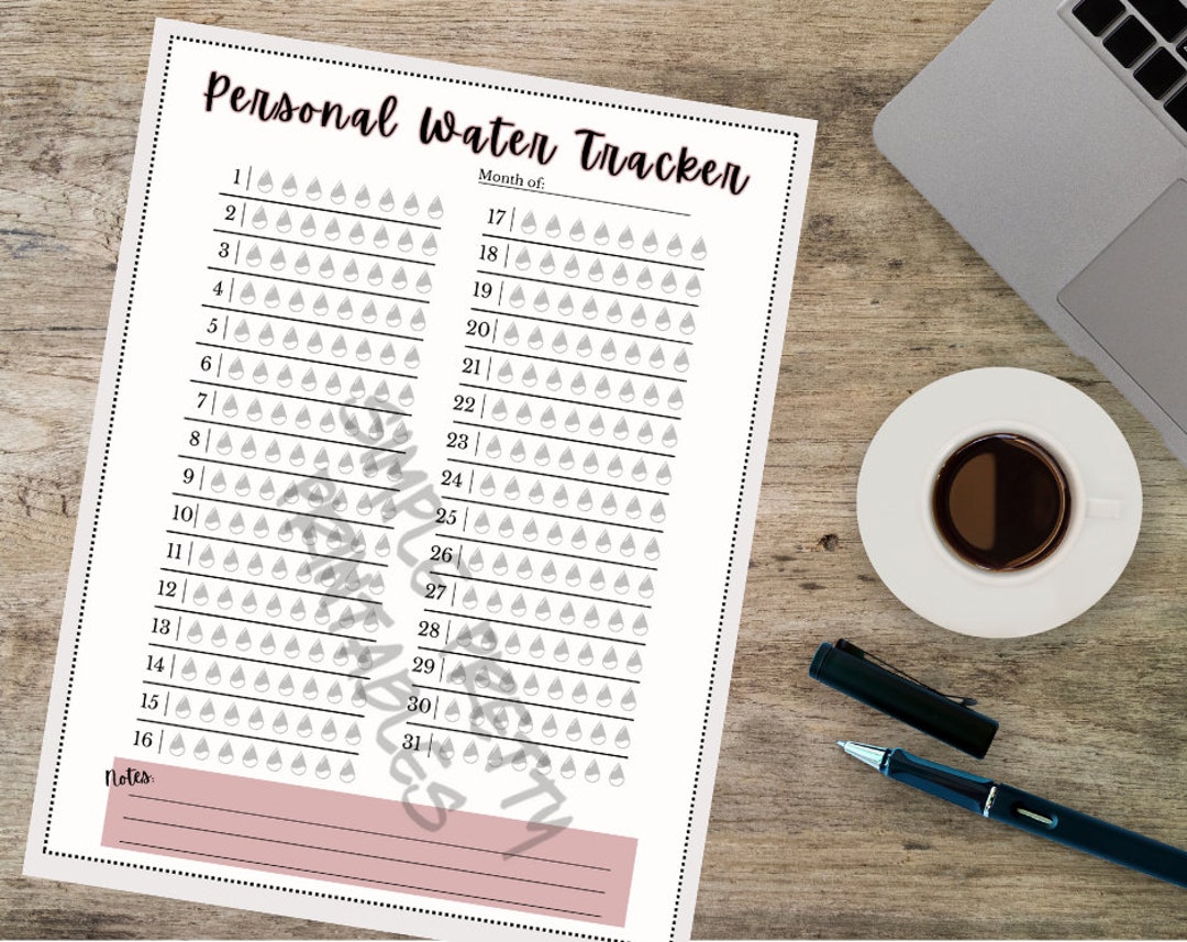 Water Tracker - Hydration Journal Page - Monthly Water Intake Worksheet ...