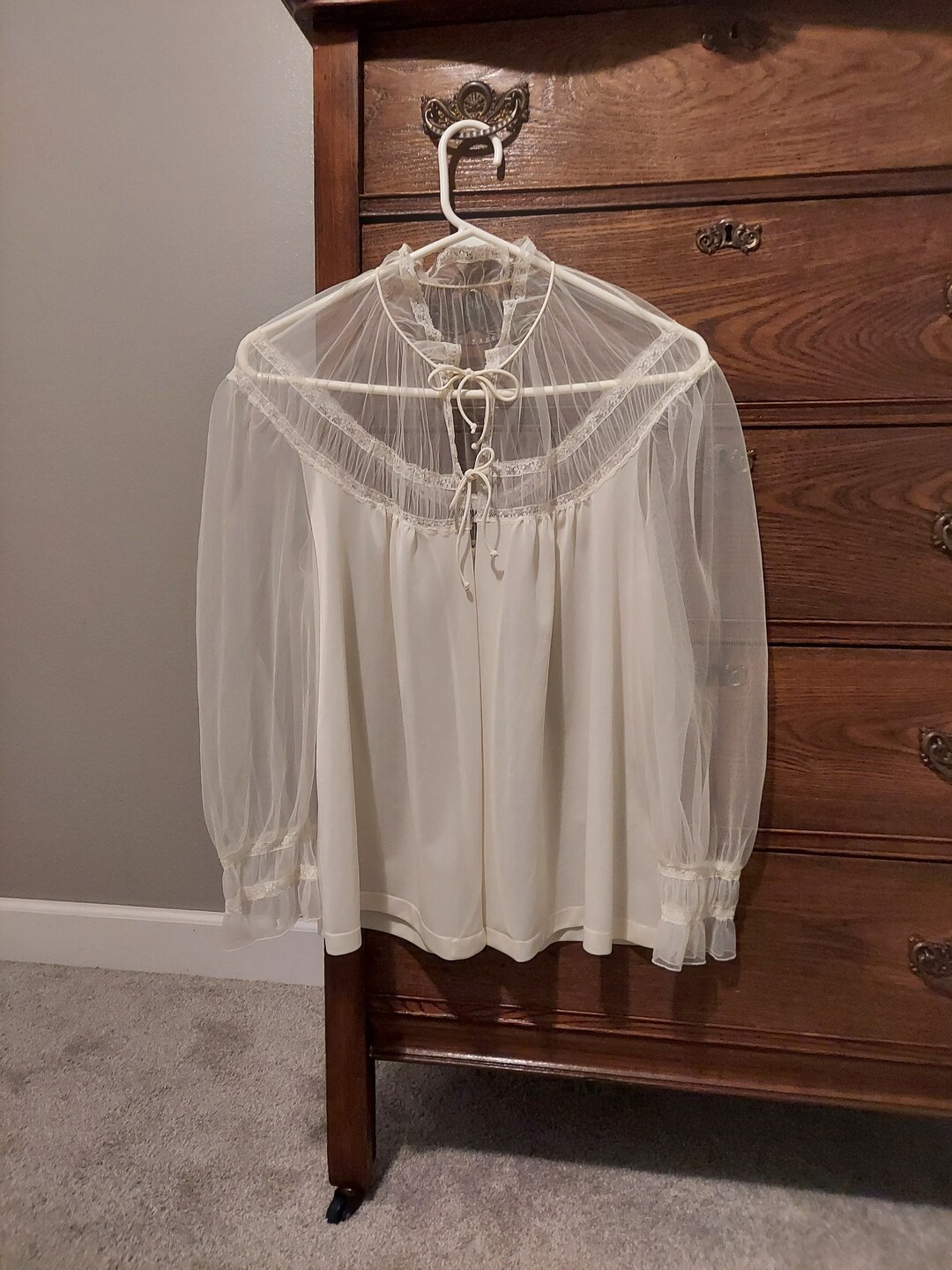 RARE VTG 50s Nylon & Sheer Chiffon Cream Bed Jacket by LUXITE Size L-50 ...
