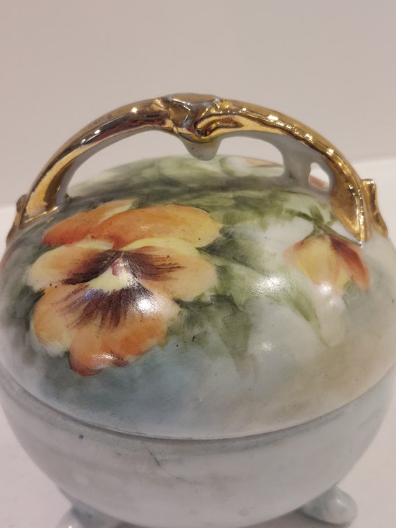 RARE Small German Trinket Dish Hand Painted Round Tri… - Gem