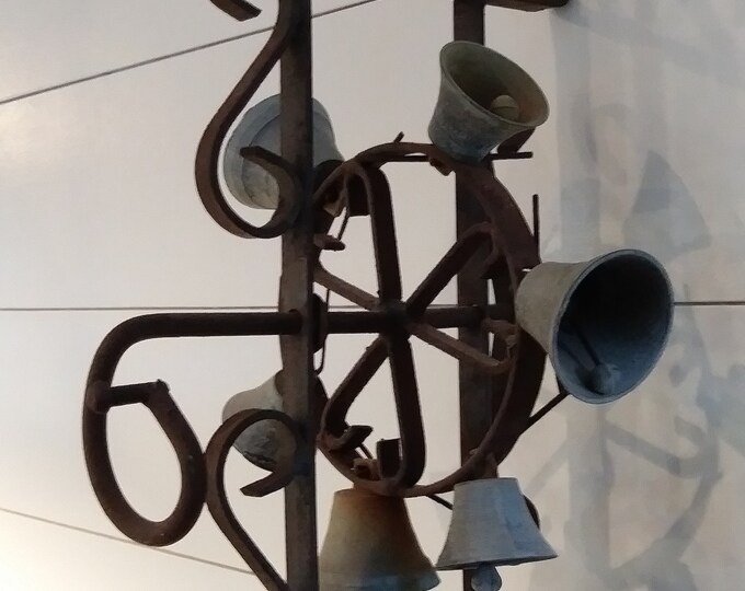 ANTIQUE Wrought Iron Rotating Bell Doorbell-rare 1800's Revolving Brass ...