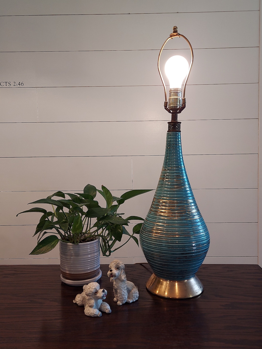 MCM Rare BITOSSI Blue & Gold Gilt Ceramic Lamp Aldo Londi Design Italy ...