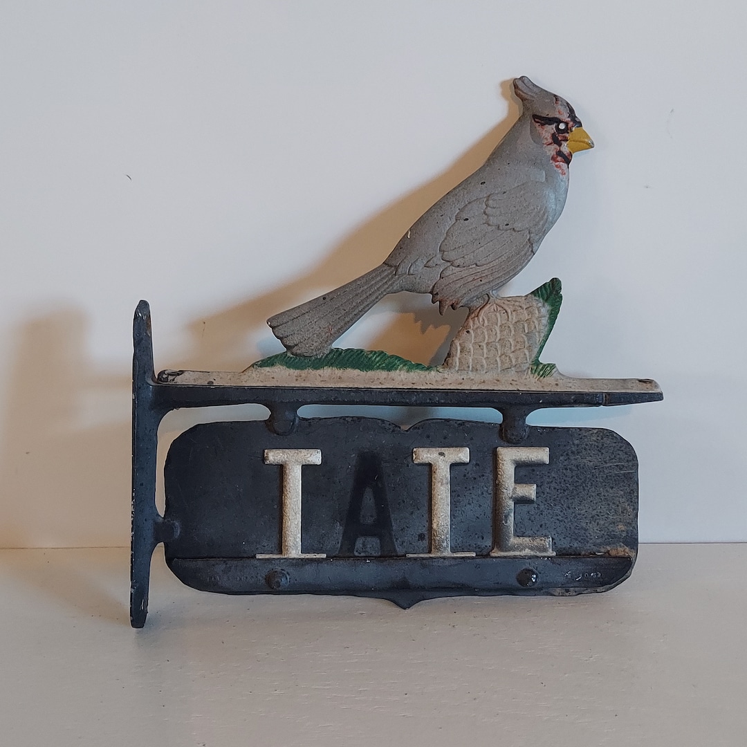 RARE Mid Century Cast Metal Cardinal Name Plate TATE Double Sided Name ...