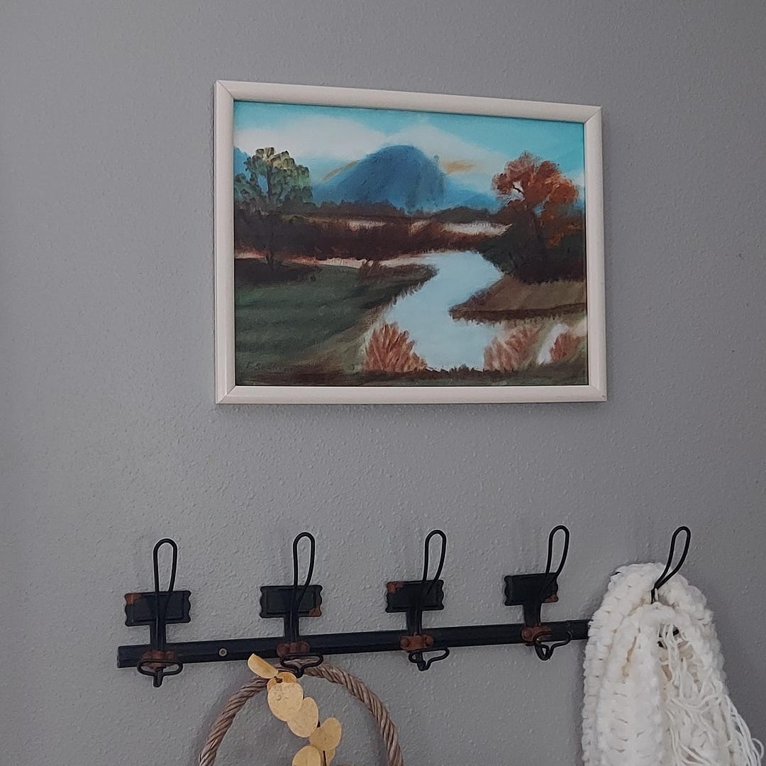 RARE Vintage Original Oil Painting Landscape Mountain River Scene ...