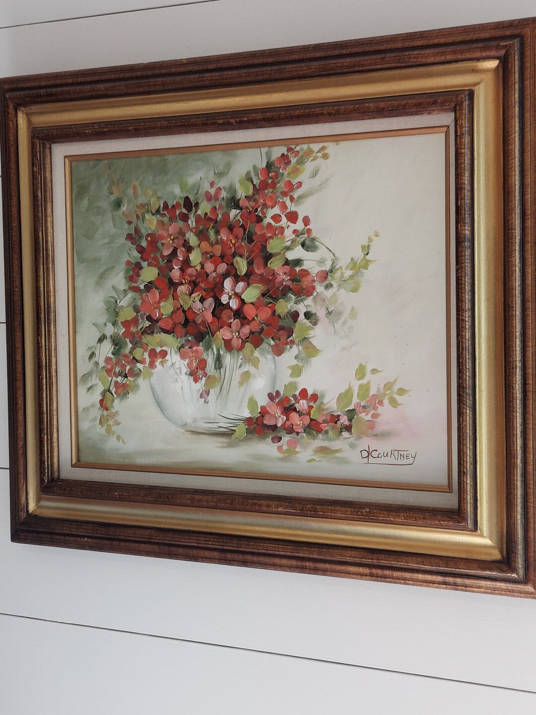 Vintage Original Oil Painting Still Life Flower Bouquet in Clear Bowl ...