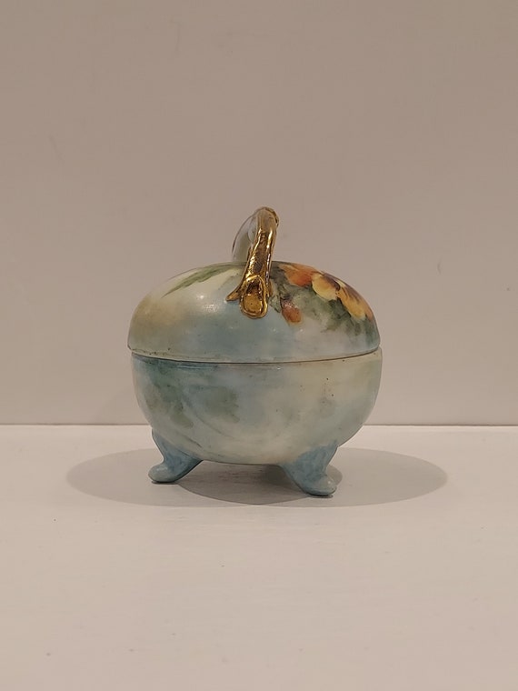 RARE Small German Trinket Dish Hand Painted Round Tri… - Gem