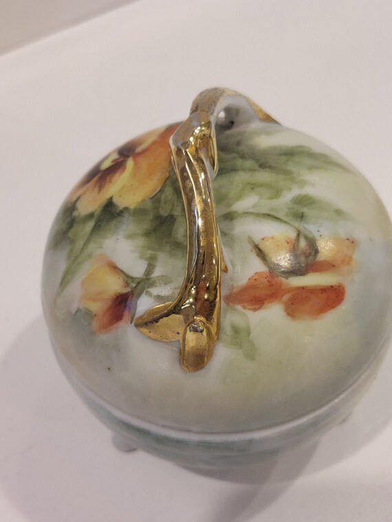 RARE Small German Trinket Dish Hand Painted Round Tri… - Gem
