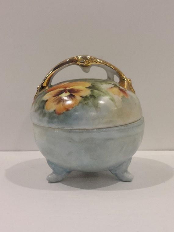 RARE Small German Trinket Dish Hand Painted Round Tri… - Gem