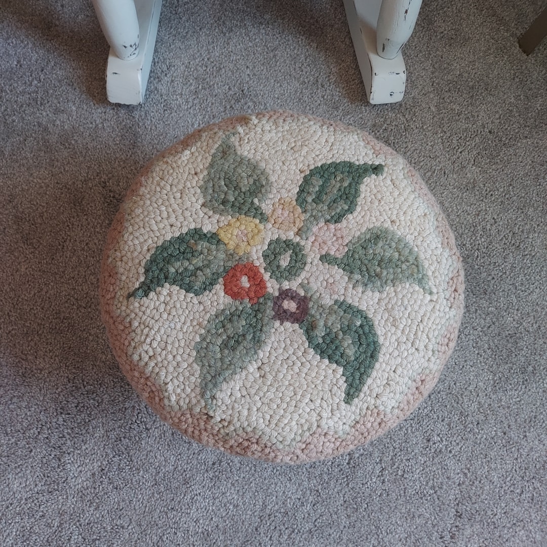 RARE 50's Vintage Handmade Footstool With White Wood Legs With Neutral ...