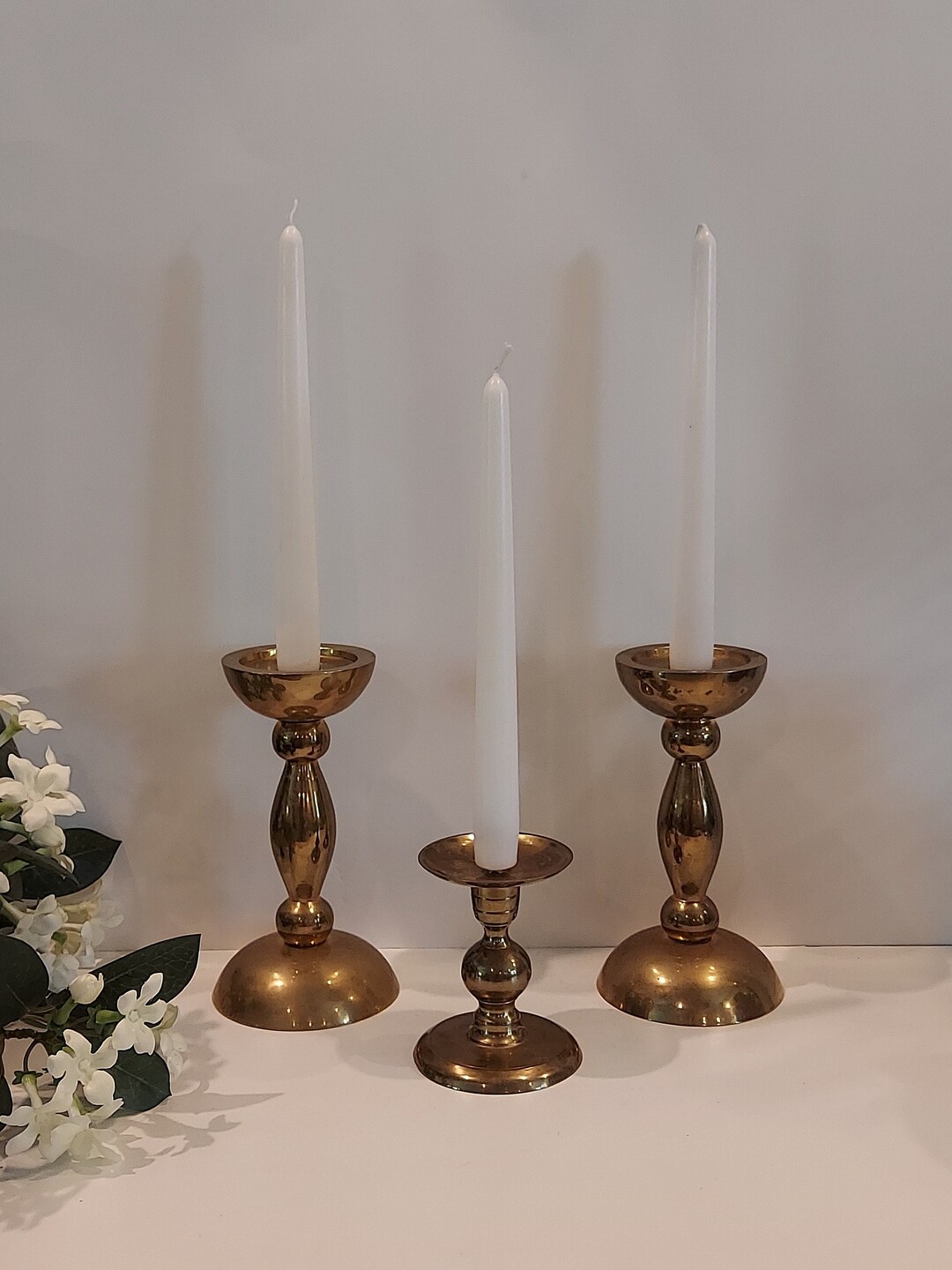 RARE Mid Century Modern Brass Semi Sphere Candlesticks India-unique Wedding Trinity Candle Set ...