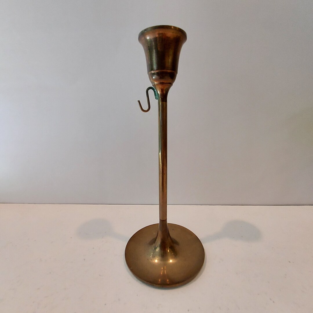 RARE Vintage Old Brass Candlestick Holder With Snuffer Hook-long Stem ...