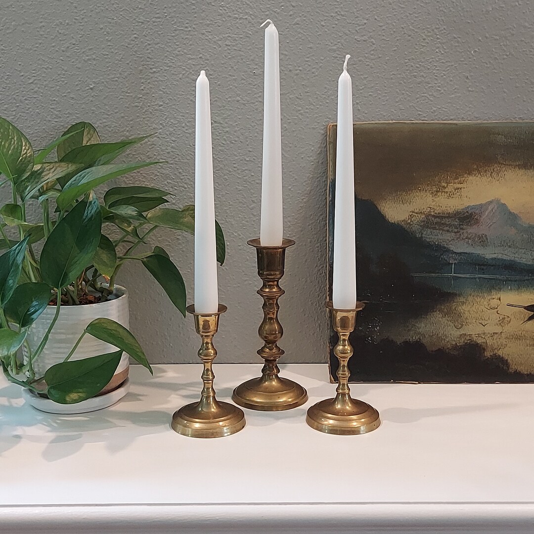 RARE Mid Century Brass Candlesticks India-wedding Trinity Candle Set 3 Brass Candlestick Candle ...