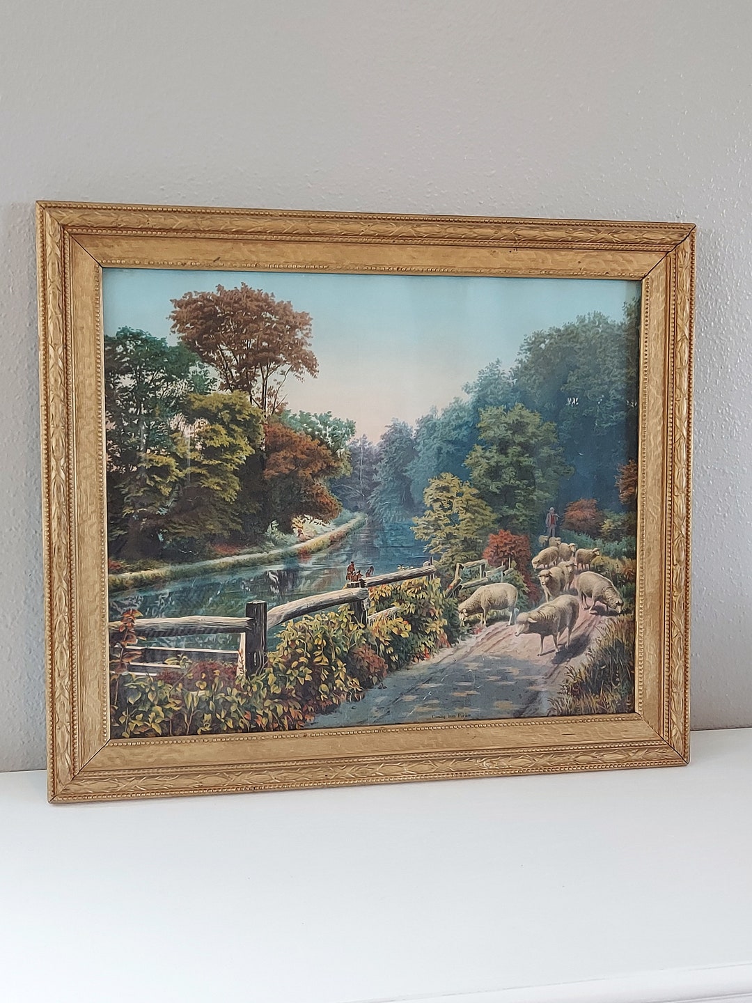 RARE Antique 1701 Original Litho Painting "coming From Pasture ...