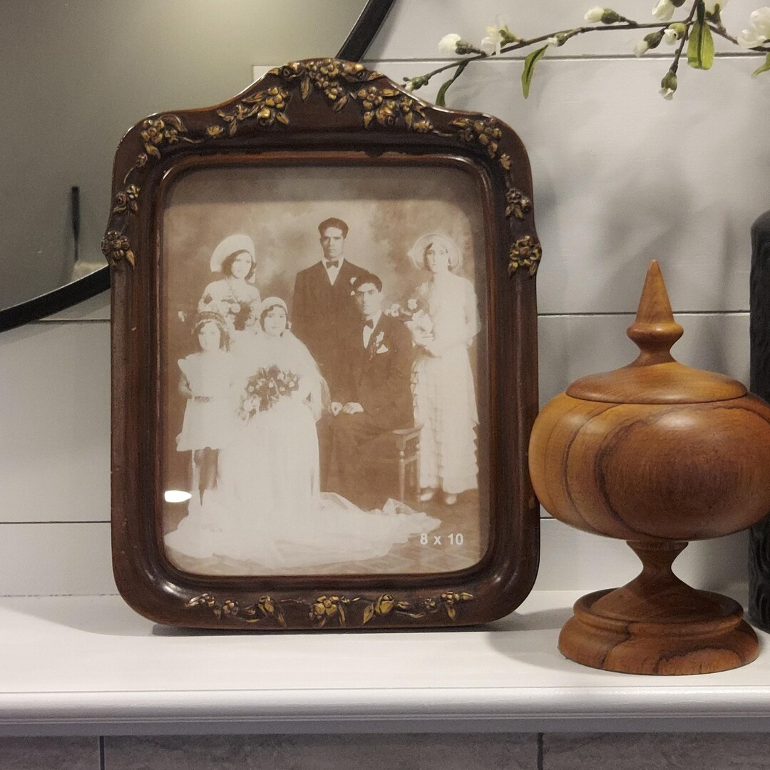 VERY RARE Early 1900s Wooden Arched Picture Frame With Raised Gold Rose ...