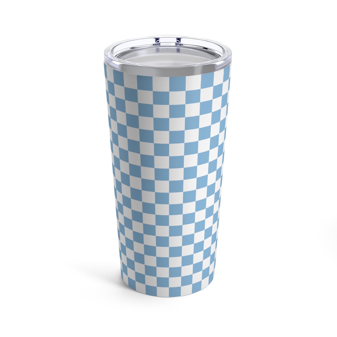 Dusty Blue and White Checker 20oz Tumbler, Checkered Tumbler Cup ...