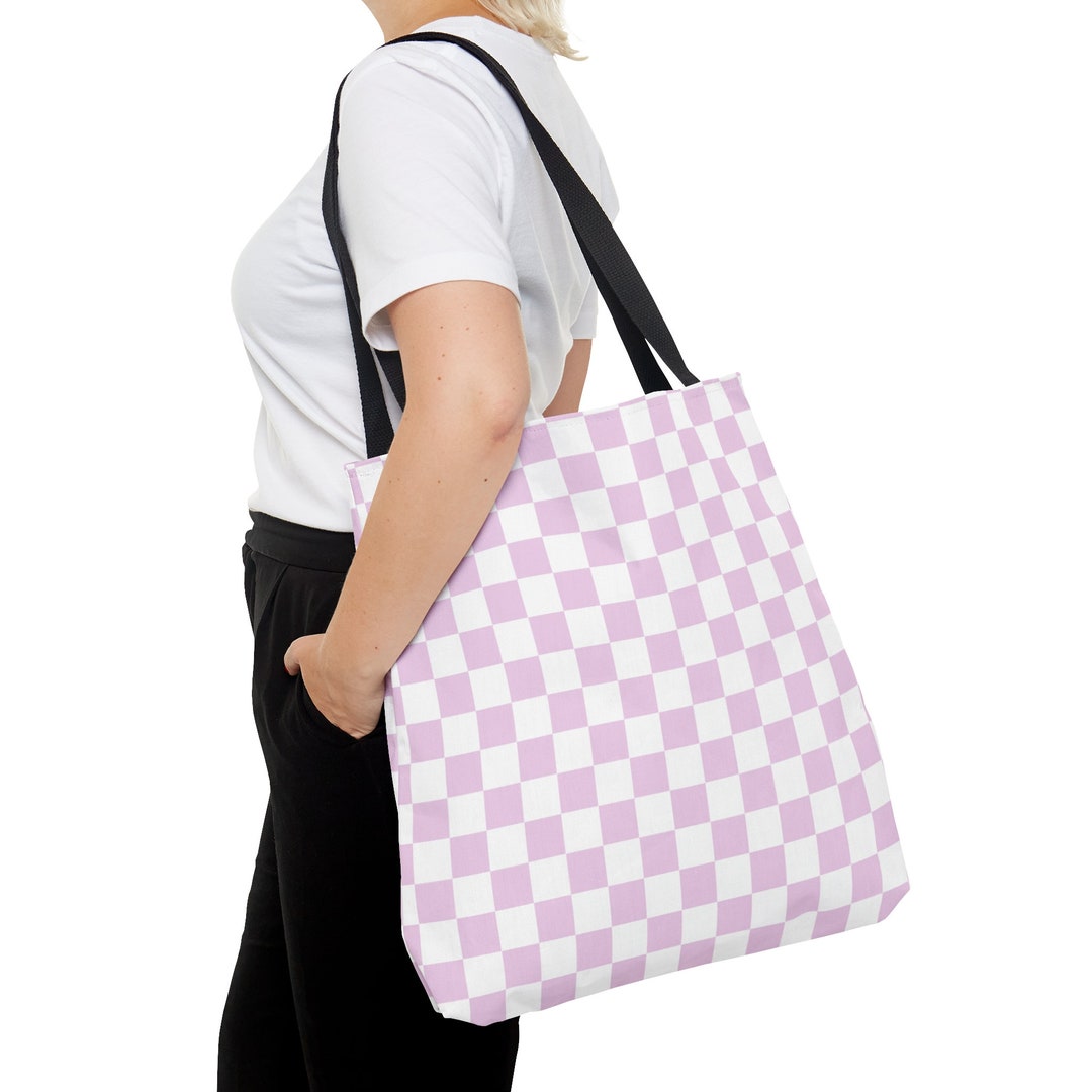 Light Pink and White Checker, White Tote Bag, Checkered Tote ...