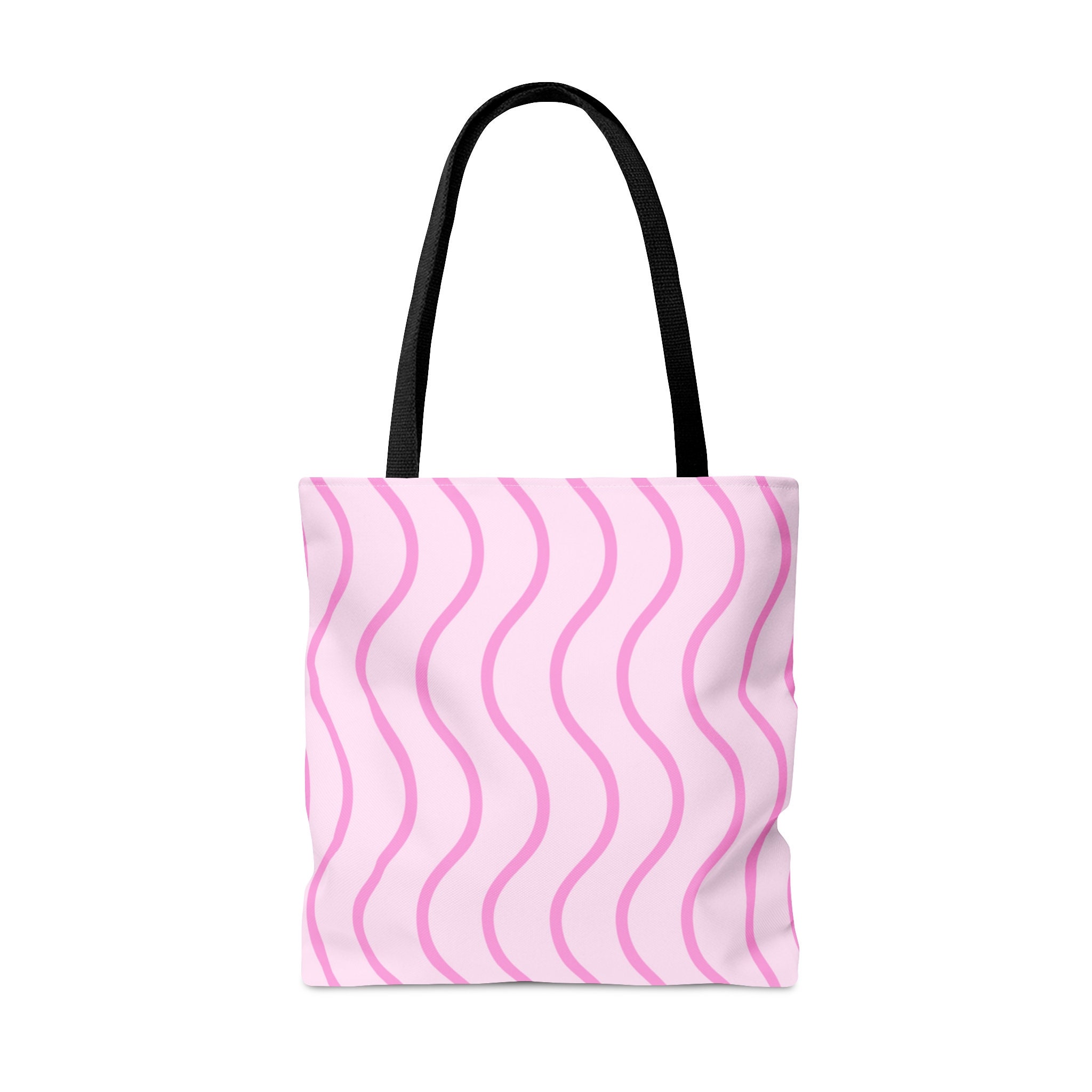 Wavy Pastel Pink Tote Bag, Wavy Lines Tote, Pastel Tote, Large Book Bag ...