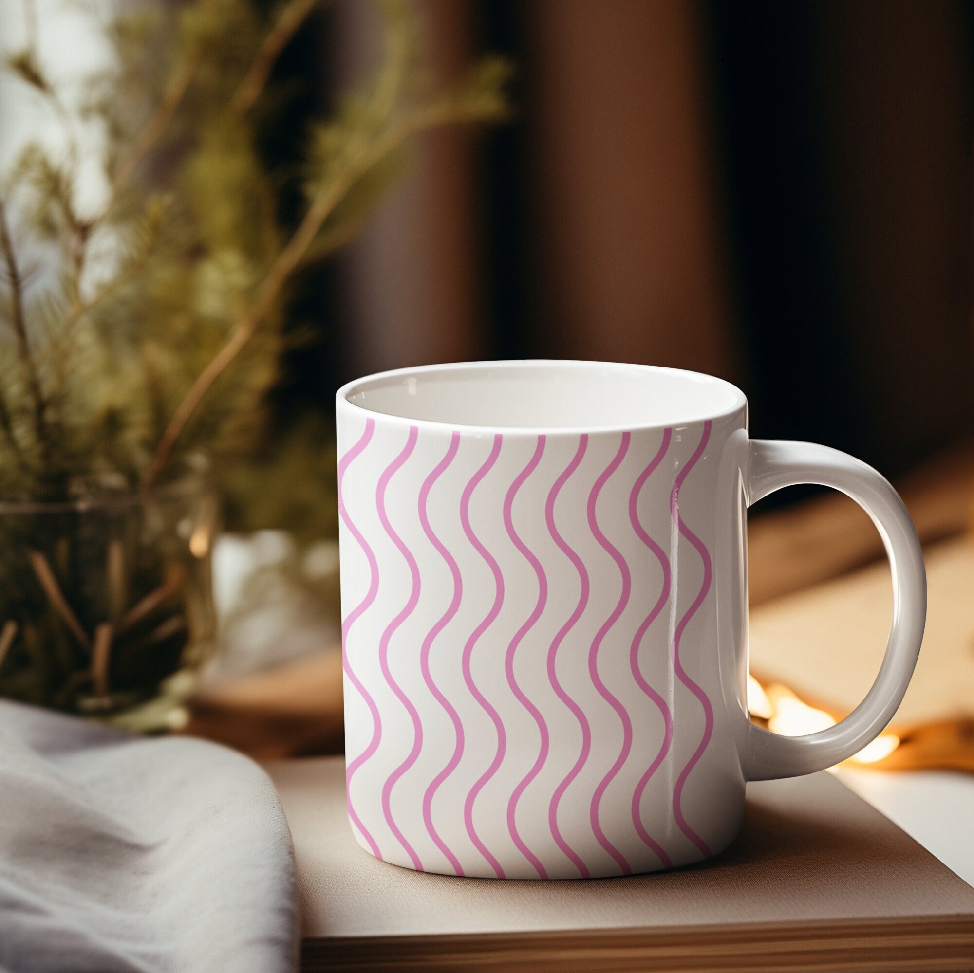 Wavy Pastel Pink, 11oz White Mug, Wavy Lines Mug, Pastel Mug, Gifted ...