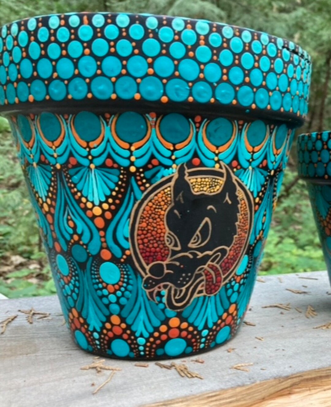 Hand Painted Turquoise Dire Wolf Flower Pot - Etsy