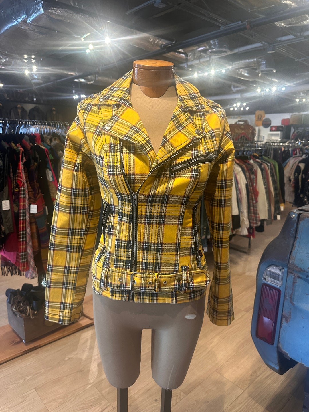 Vintage 90's clueless Yellow Plaid Biker Jacket - Etsy