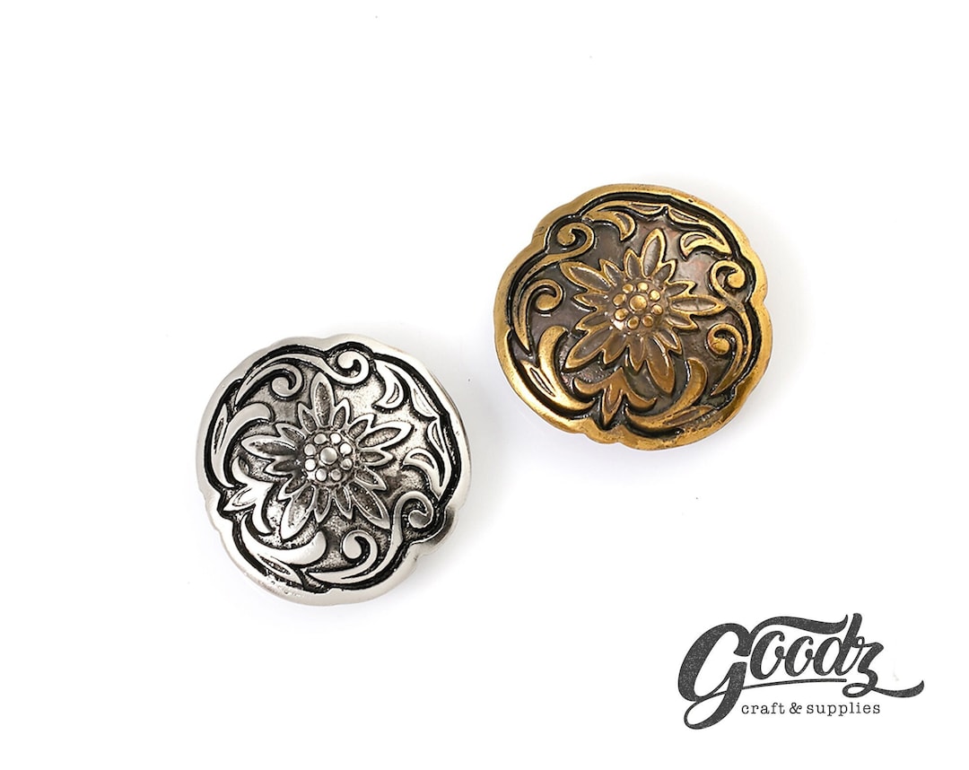 X2 Pieces Flower Conchos Button | Vintage Conchos Screw Back | Leather ...
