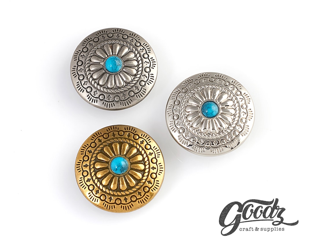 X2pcs Round Blue Turquoise Conchos | Vintage Conchos Screw Back ...
