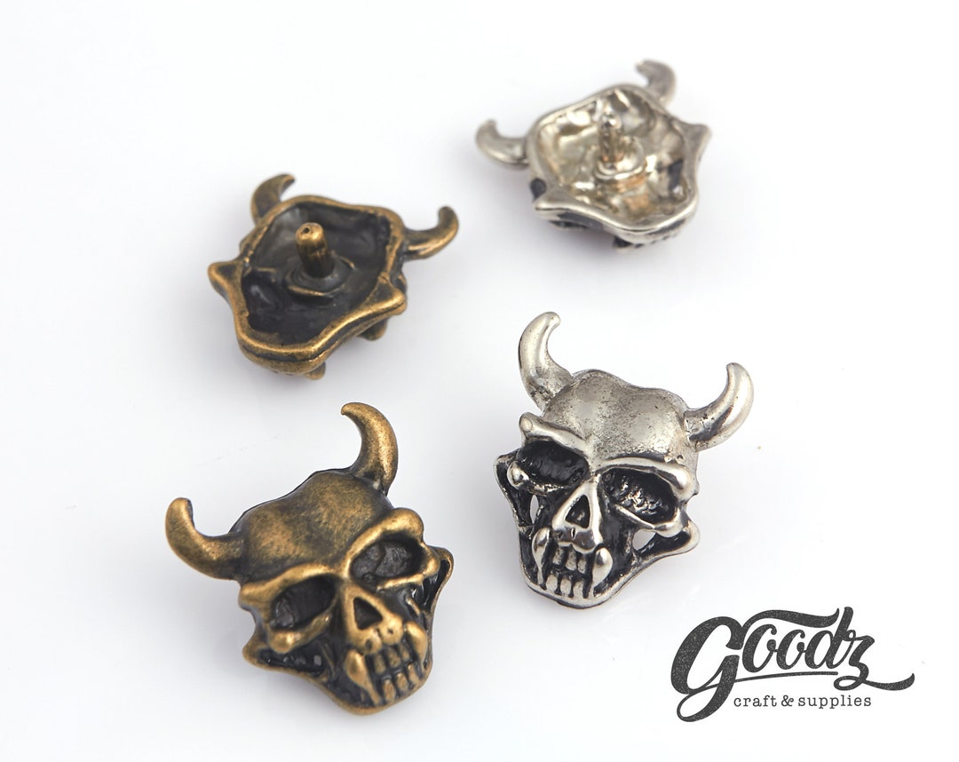10 Antique Brass Devil Skull Rivets: Fantasy Leather Crafts (25mm) - Etsy