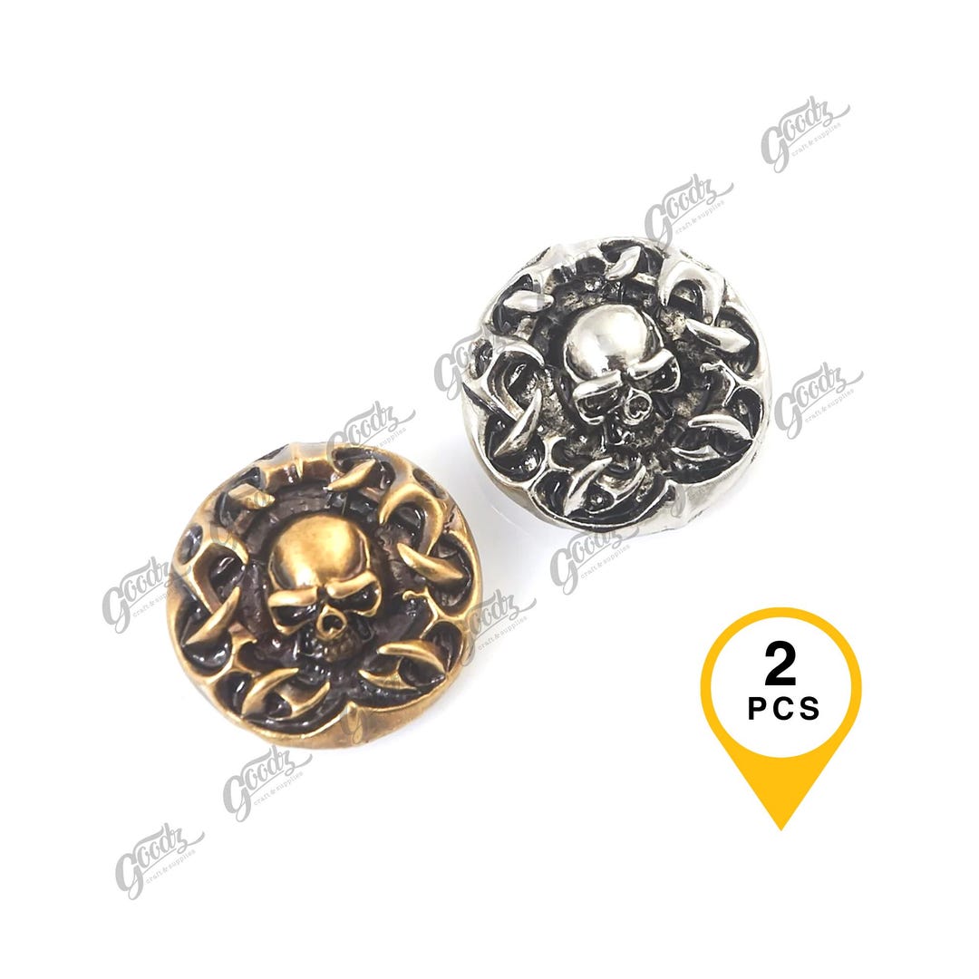 Round Skull Concho Studs , X2pcs - 28mm | Silver & Antique Brass ...