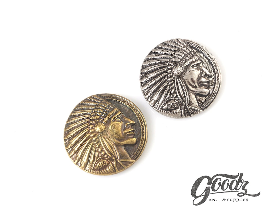 2D Indian Skull Head Round Concho Concho Screw Back Biker Concho Native ...