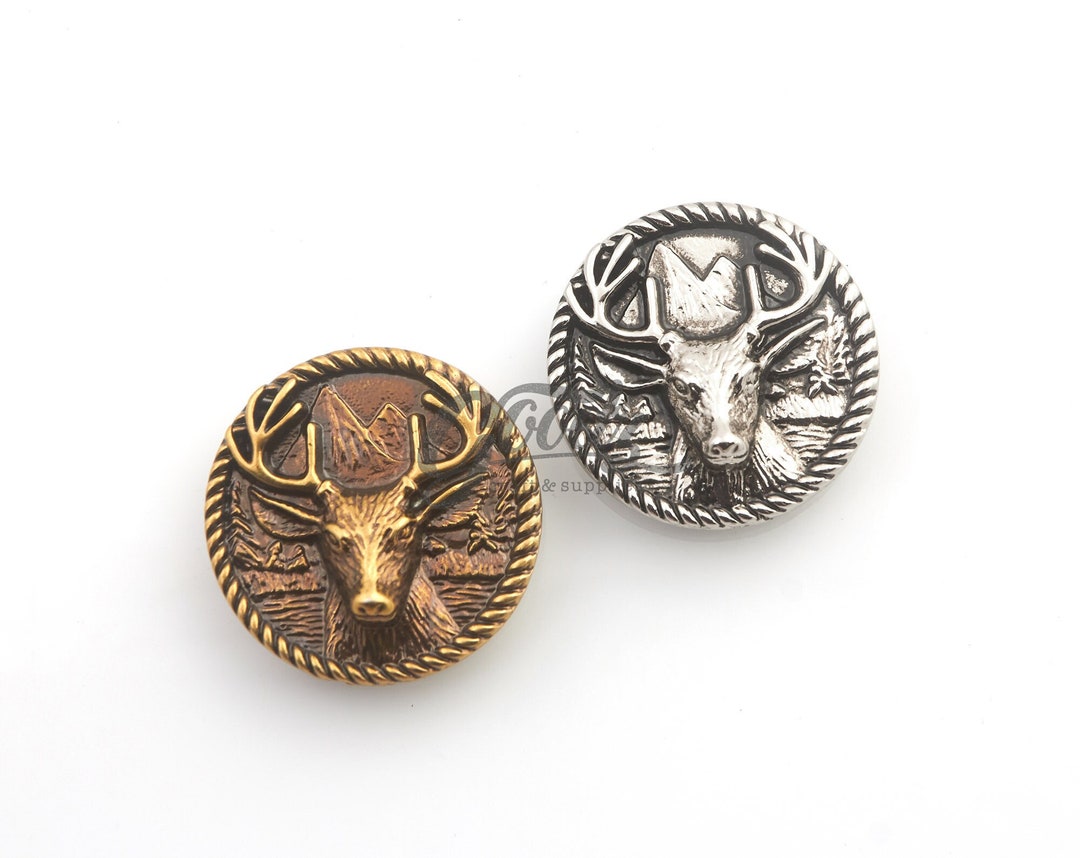 35mm Deer Head Round Conchos Button | Diameter 1 3/8" | Leather Conchos ...
