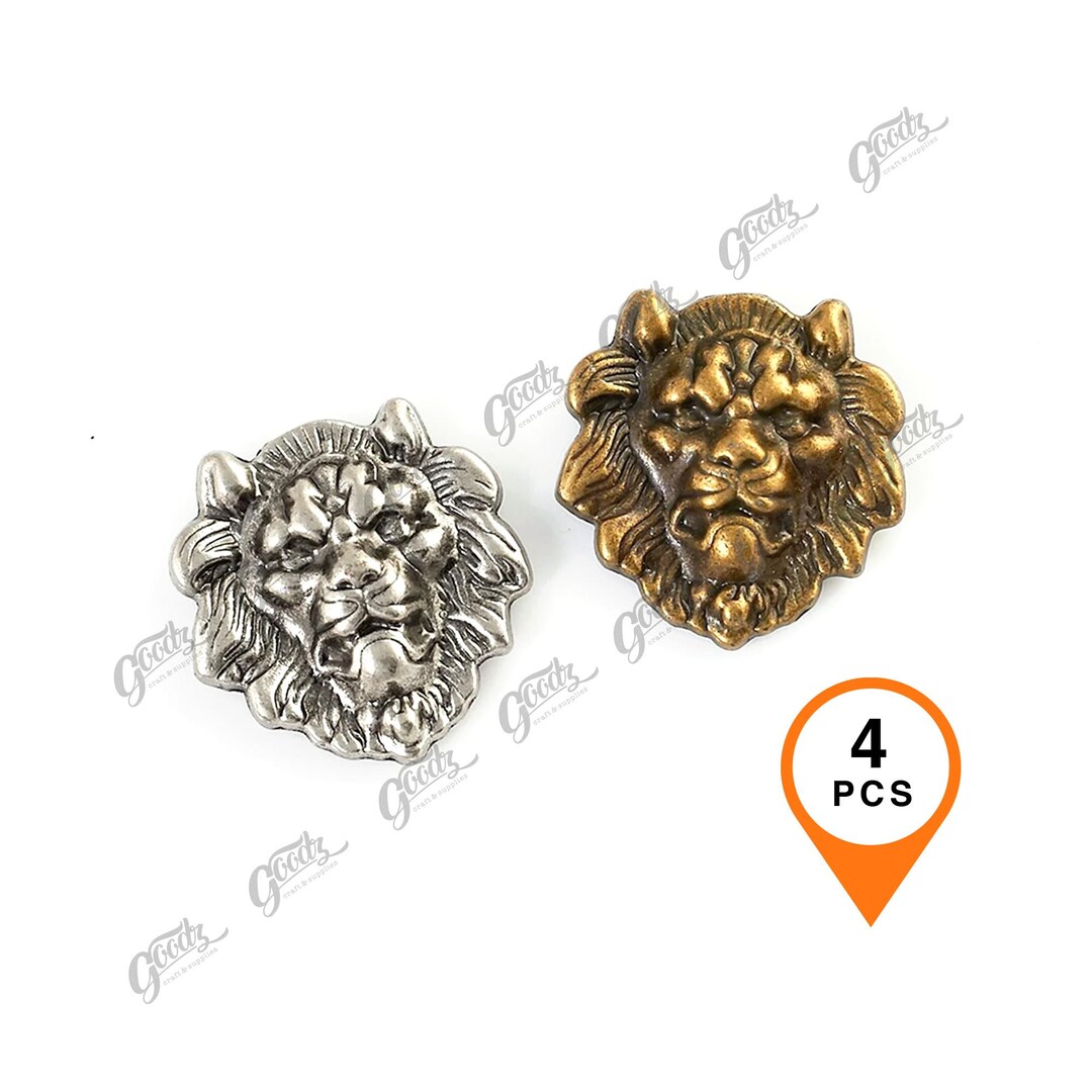 4pieces Lion Head Stud Conchos | Antique Brass & Silver Biker Belt ...